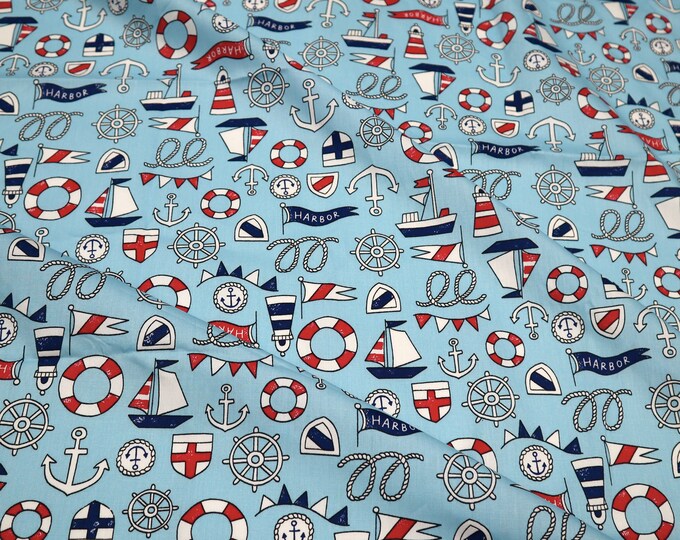 Nautical Kids Fabric Sea Blue Pattern by Juliabadeeva Navy Sea ...