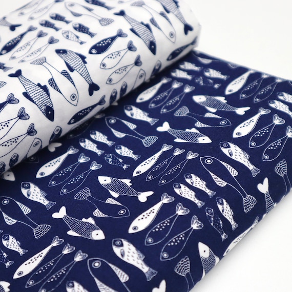Little Fish Printed Cotton Fabric Fish Print on Navy - Etsy