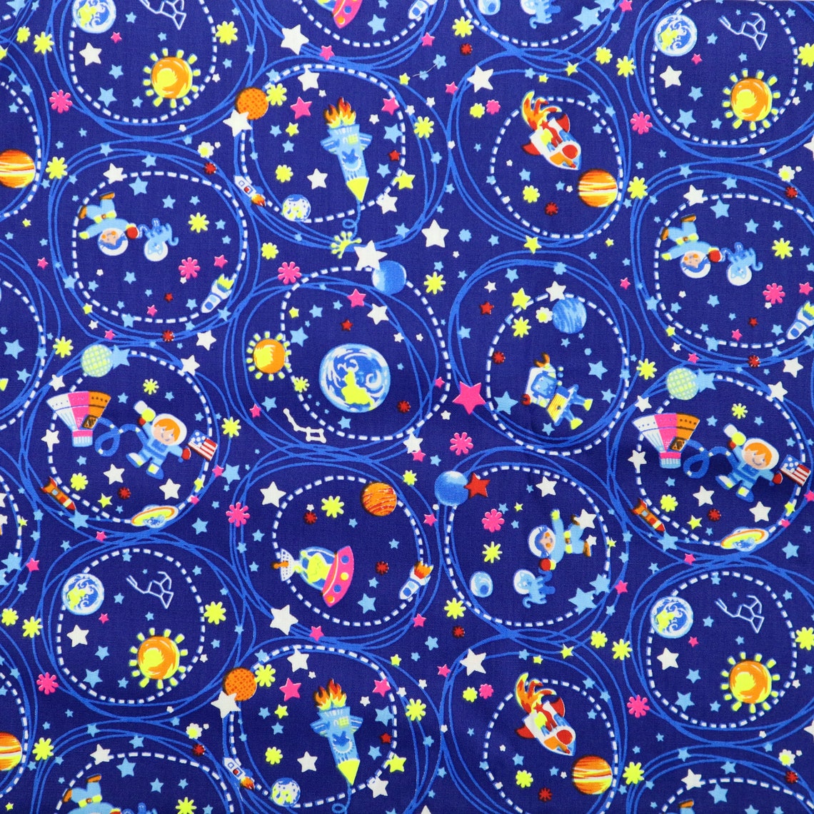 Astronaut in Space Printed Cotton Fabric Space Fabric - Etsy