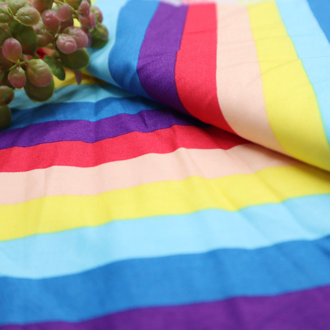 Rainbow Stripe Cotton Fabric Colorful Striped Cotton Fabric - Etsy