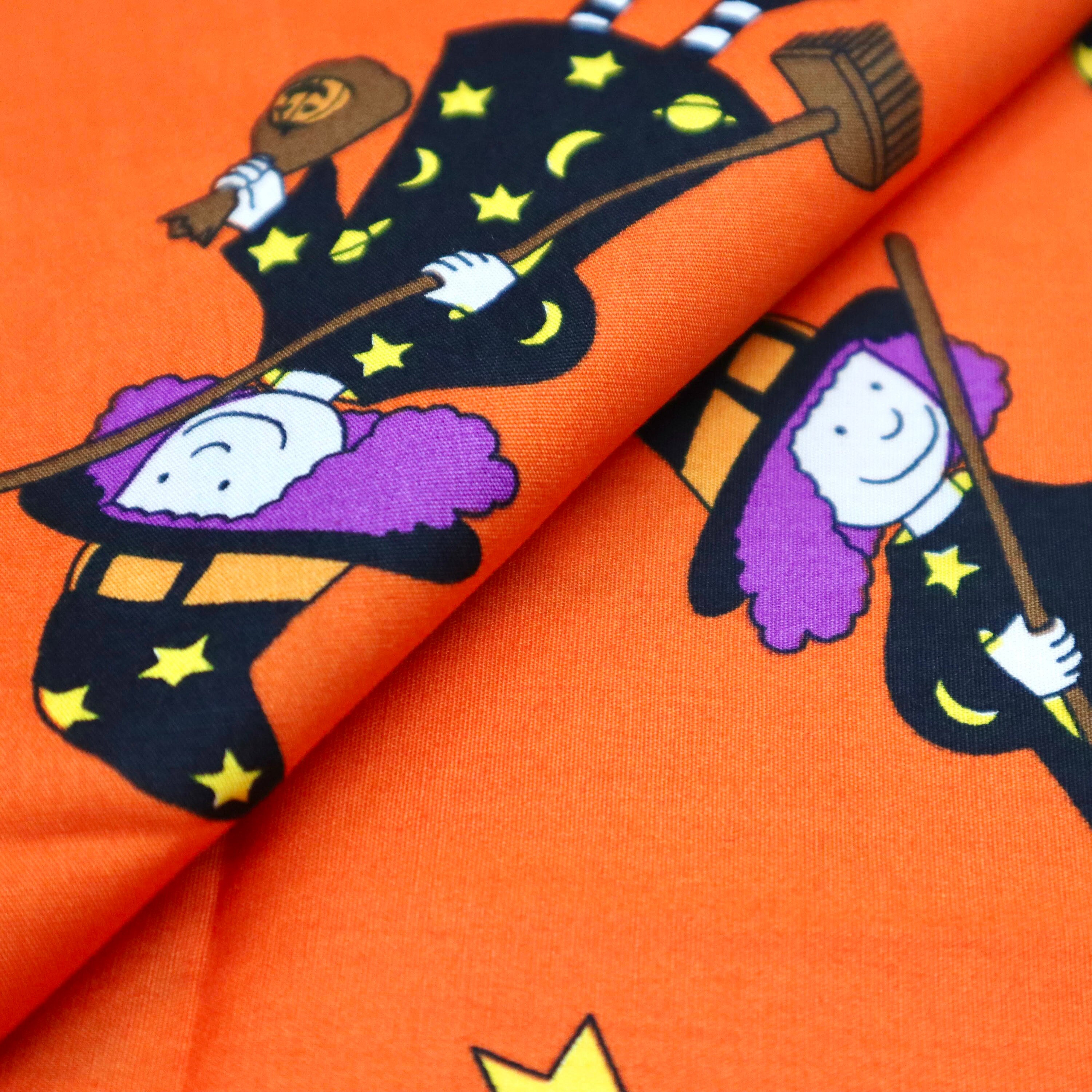 Halloween Fabric Cute Witch with Pumpkin Printed on Black | Etsy