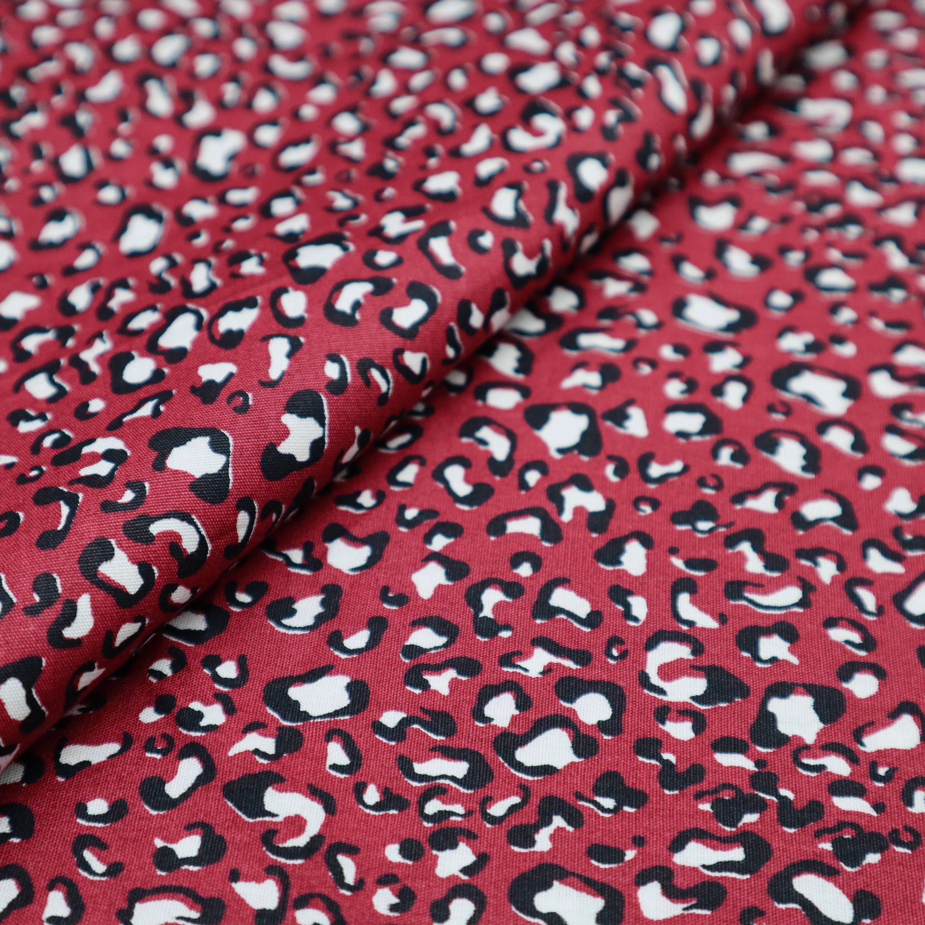 Red Leopard Cotton Fabric Black and White Leopard Spots on | Etsy