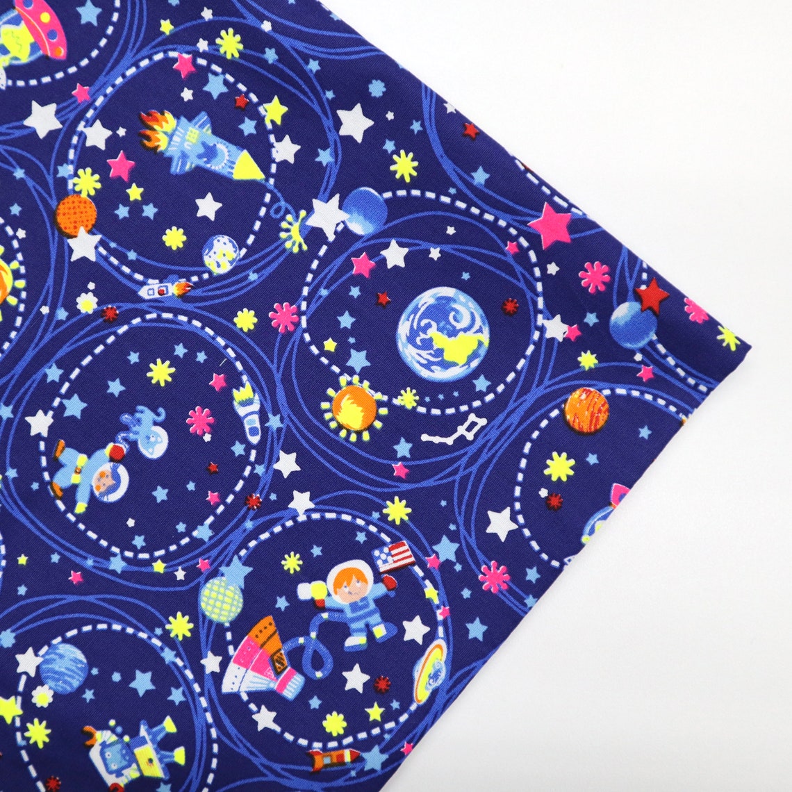 Astronaut in Space Printed Cotton Fabric Space Fabric - Etsy