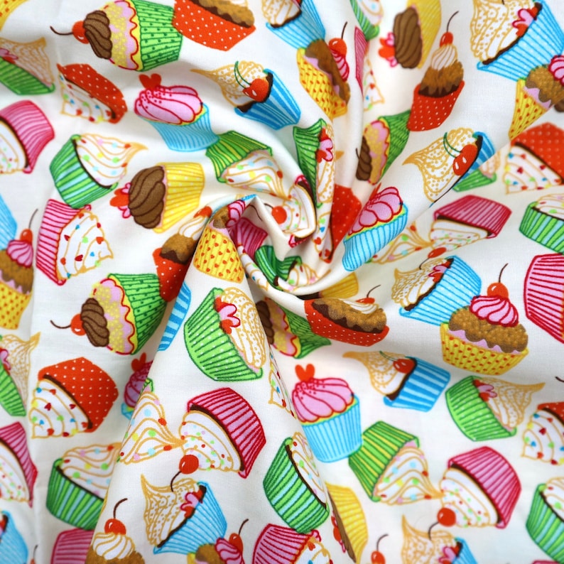 Cupcake Fabric Cute Cupcake Printed on Yellow White | Etsy