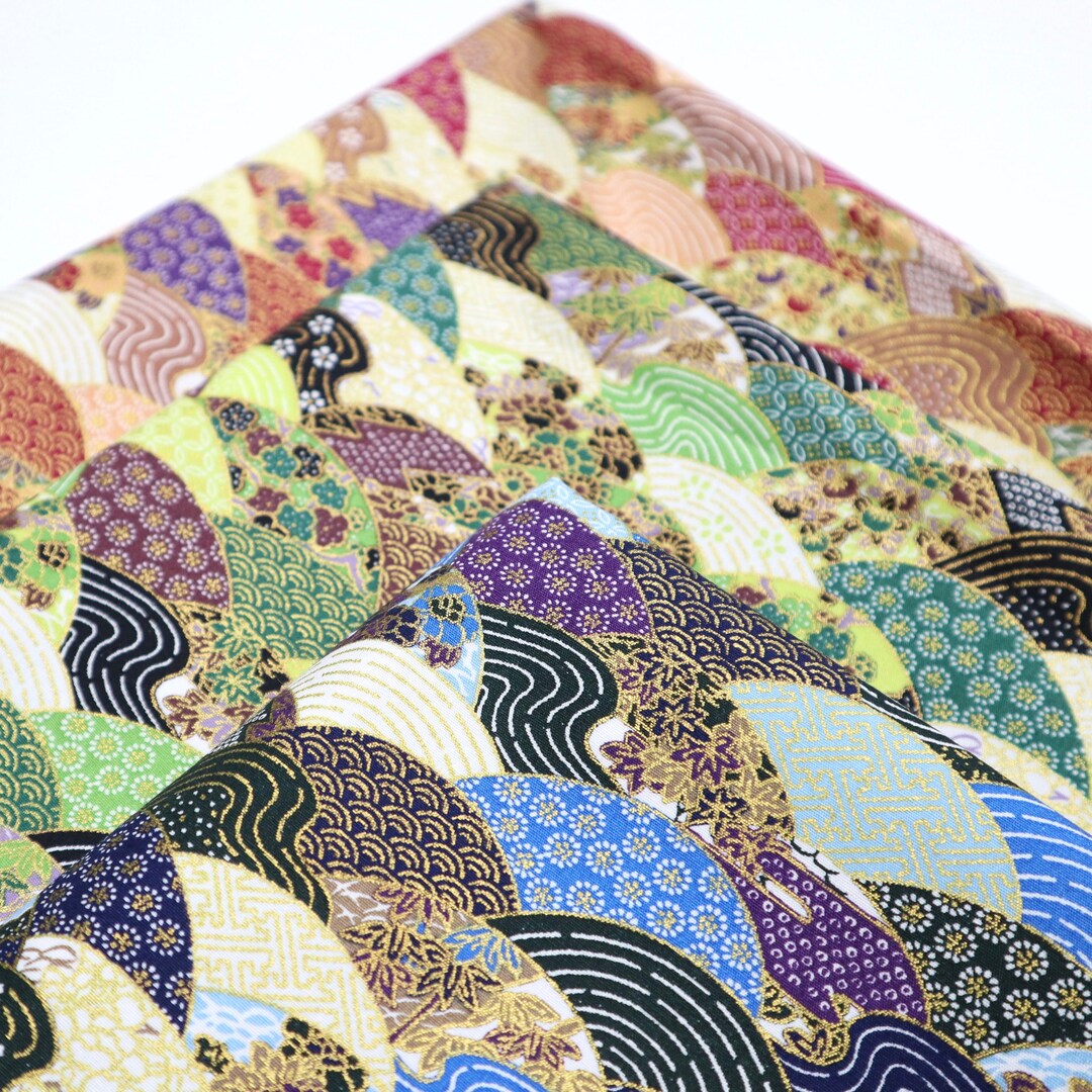 Beautiful Japanese Wave Cotton Fabric Japanese Traditional Wave Golden ...