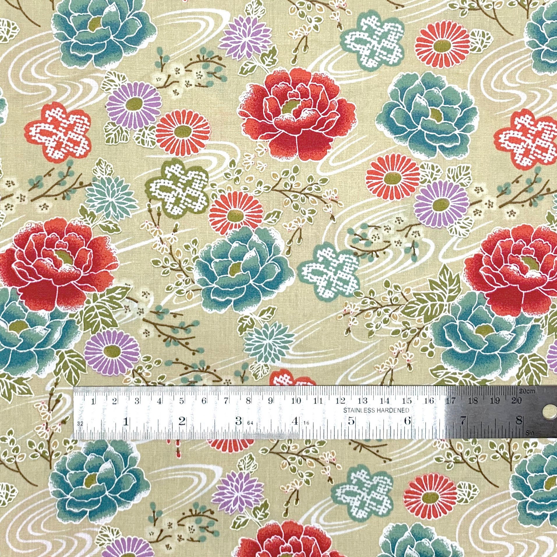 Asian Flower Cotton Fabric Japanese Style Flower on Light - Etsy