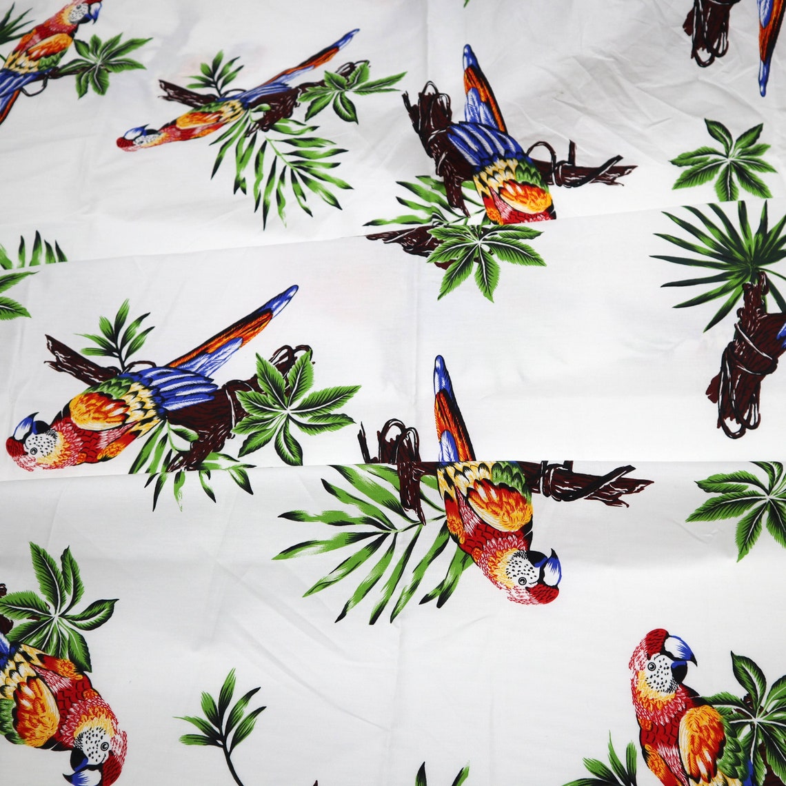 Colorful Parrot Cotton Fabric Huge Parrot Printed on White - Etsy UK