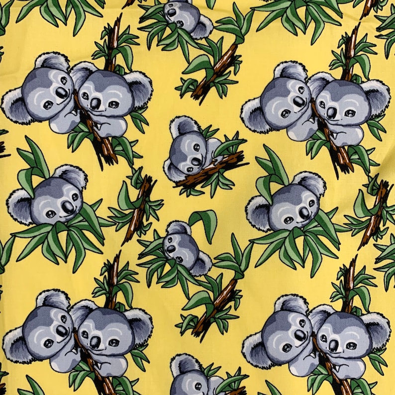 Koala Cotton Fabric Cartoon Koala Printed on Navy Blue | Etsy