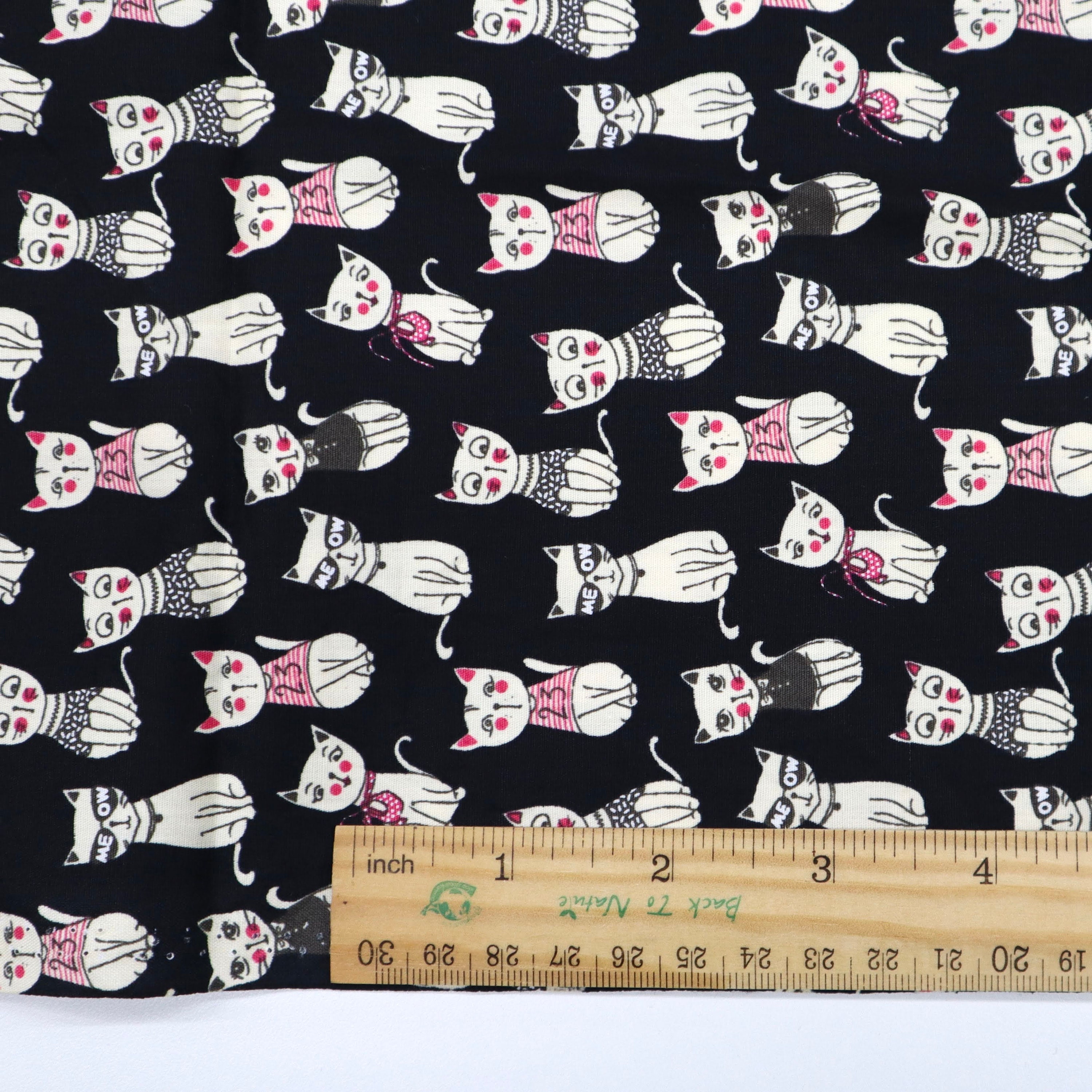 Cute Cat Printed Cotton Fabric Cat Printed on Blue Black | Etsy