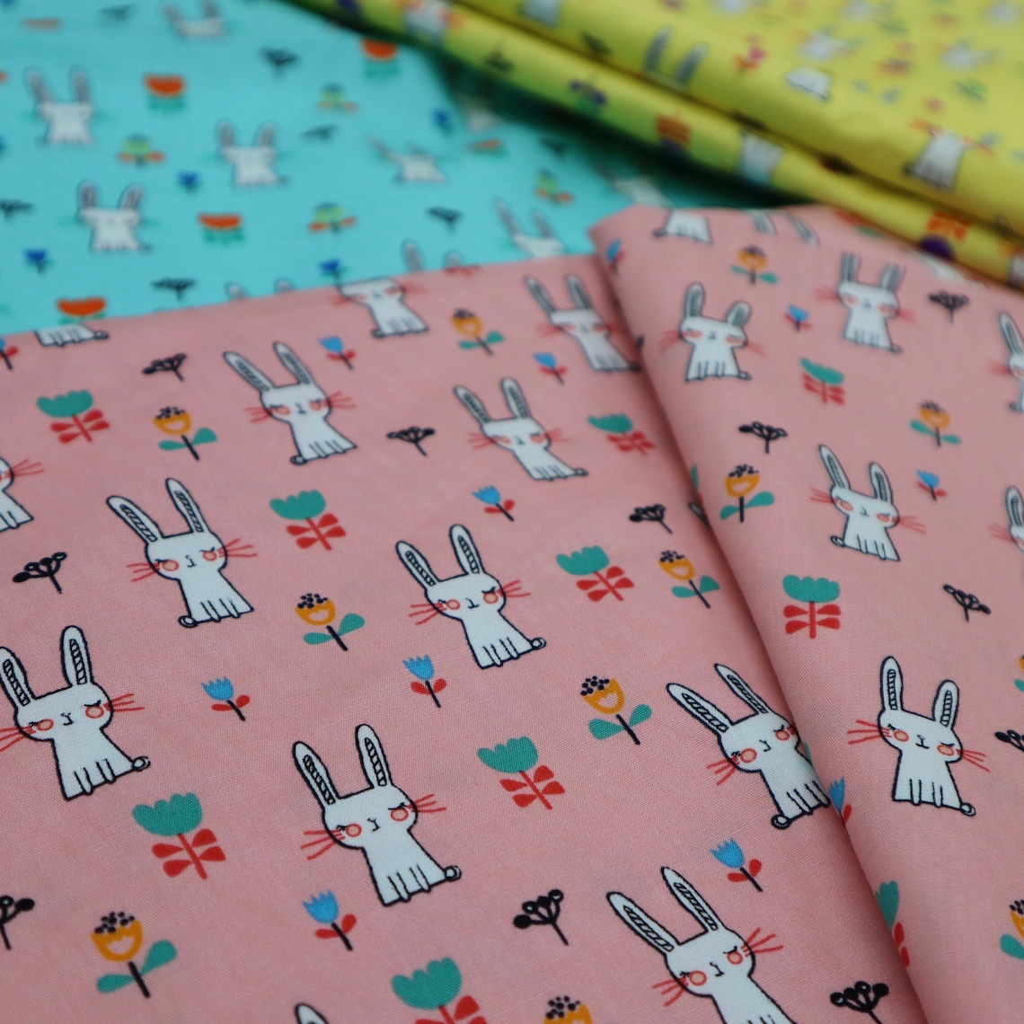 Lovely White Bunny Cotton Fabric Cute Rabbit Printed on | Etsy