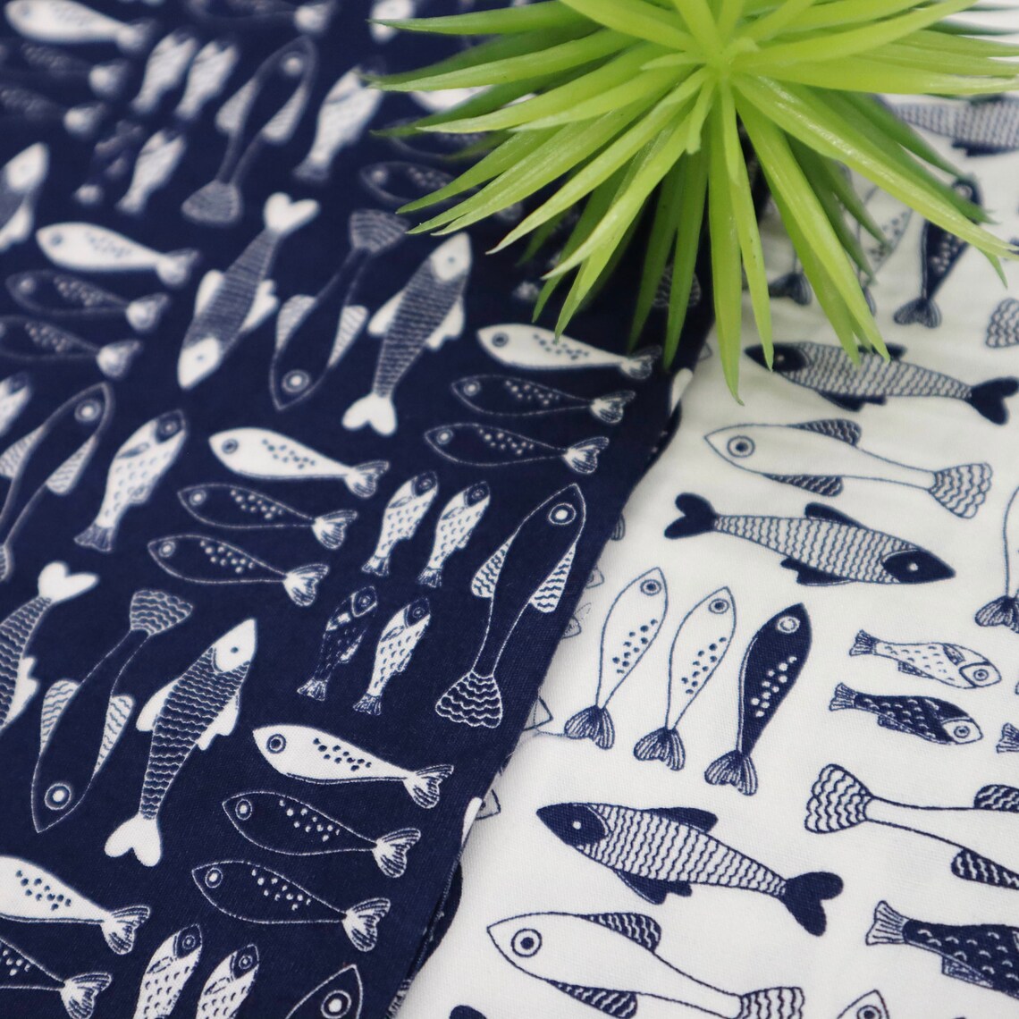 Little Fish Printed Cotton Fabric Fish Print on Navy | Etsy