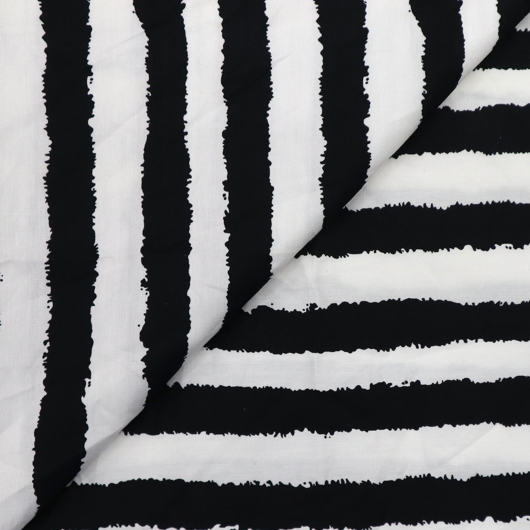 Black and White Painted Stripes Cotton Fabric - Black and White Striped ...