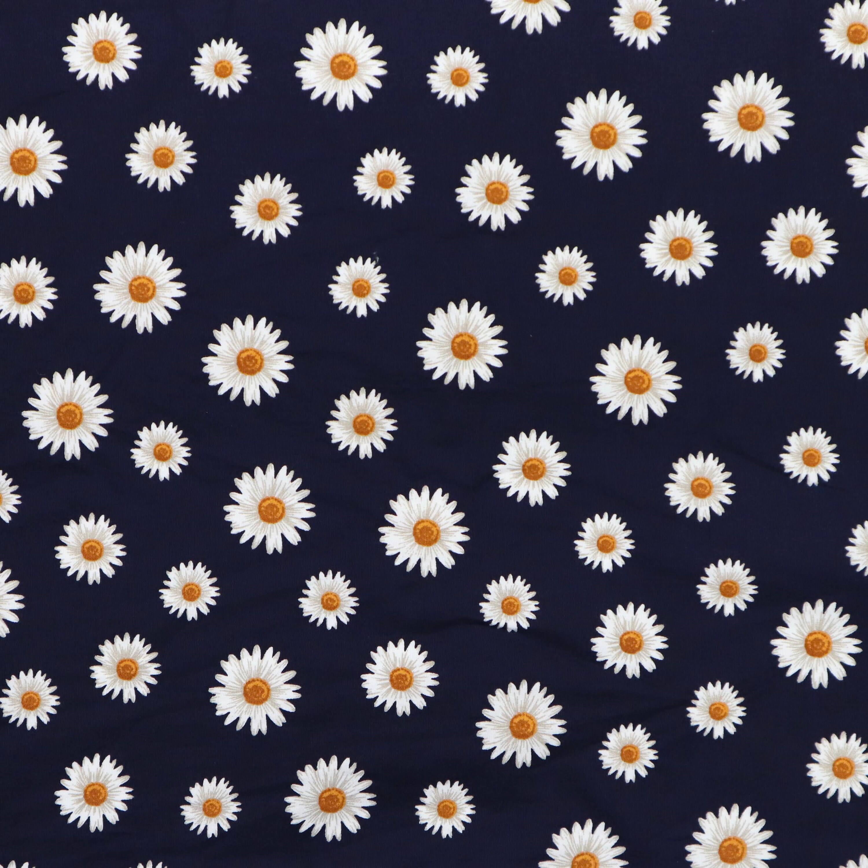 Classic White Daisy Fabric Daisy Flower Printed on Navy Blue | Etsy