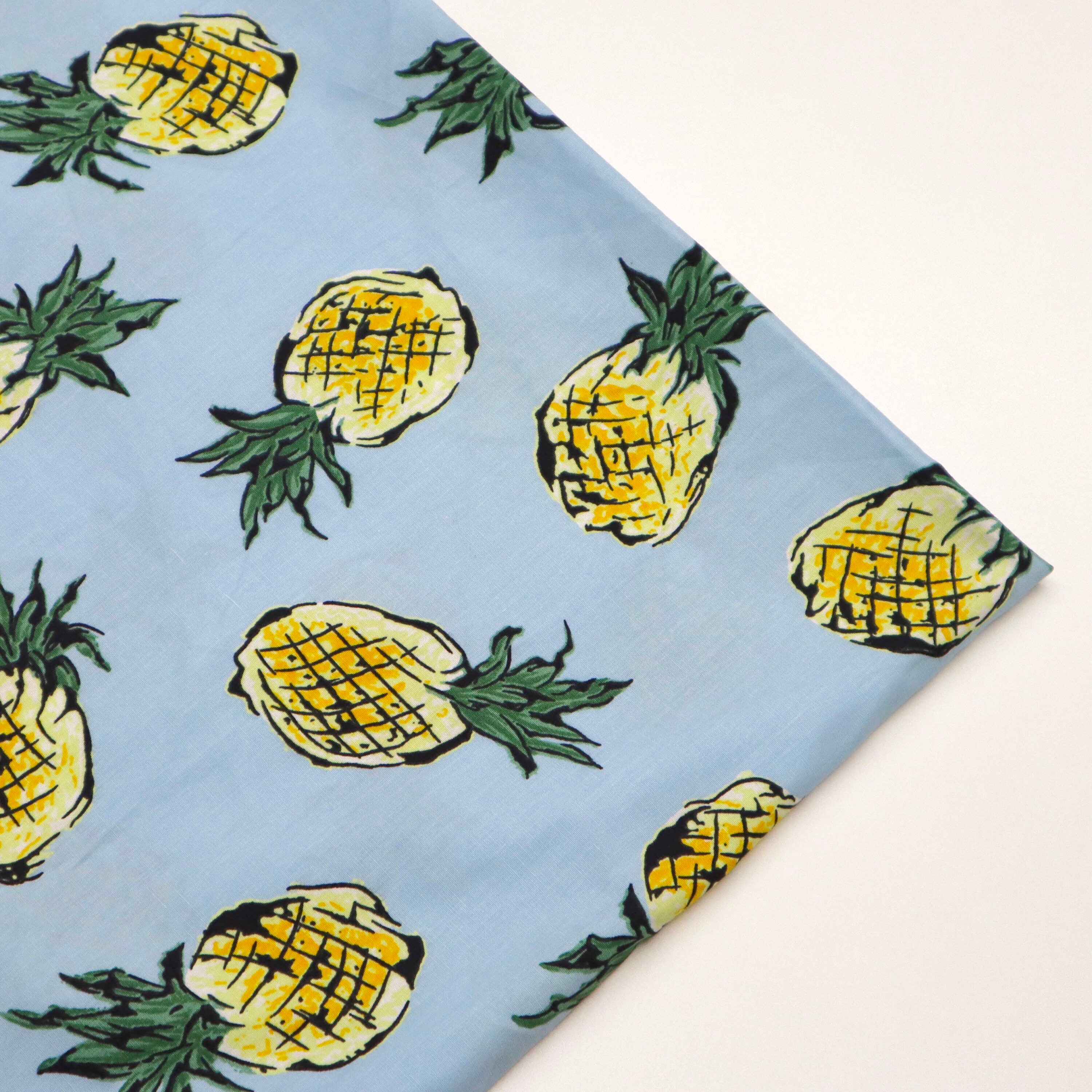 Pineapple Cotton Fabric Pineapple Printed on Light Blue - Etsy