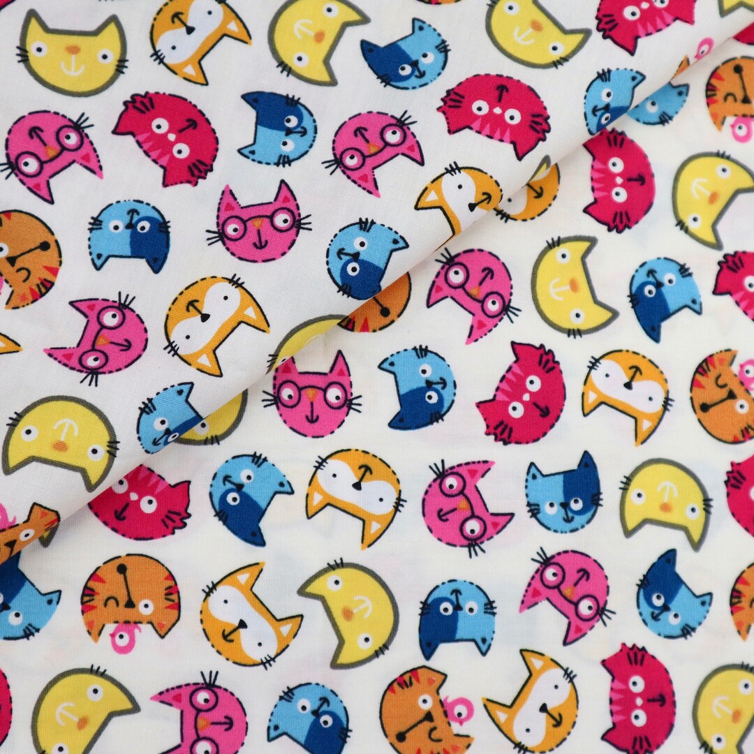 Colorful Cat Face Print Cotton Fabric - Quilting Fabric by the Yard - Etsy