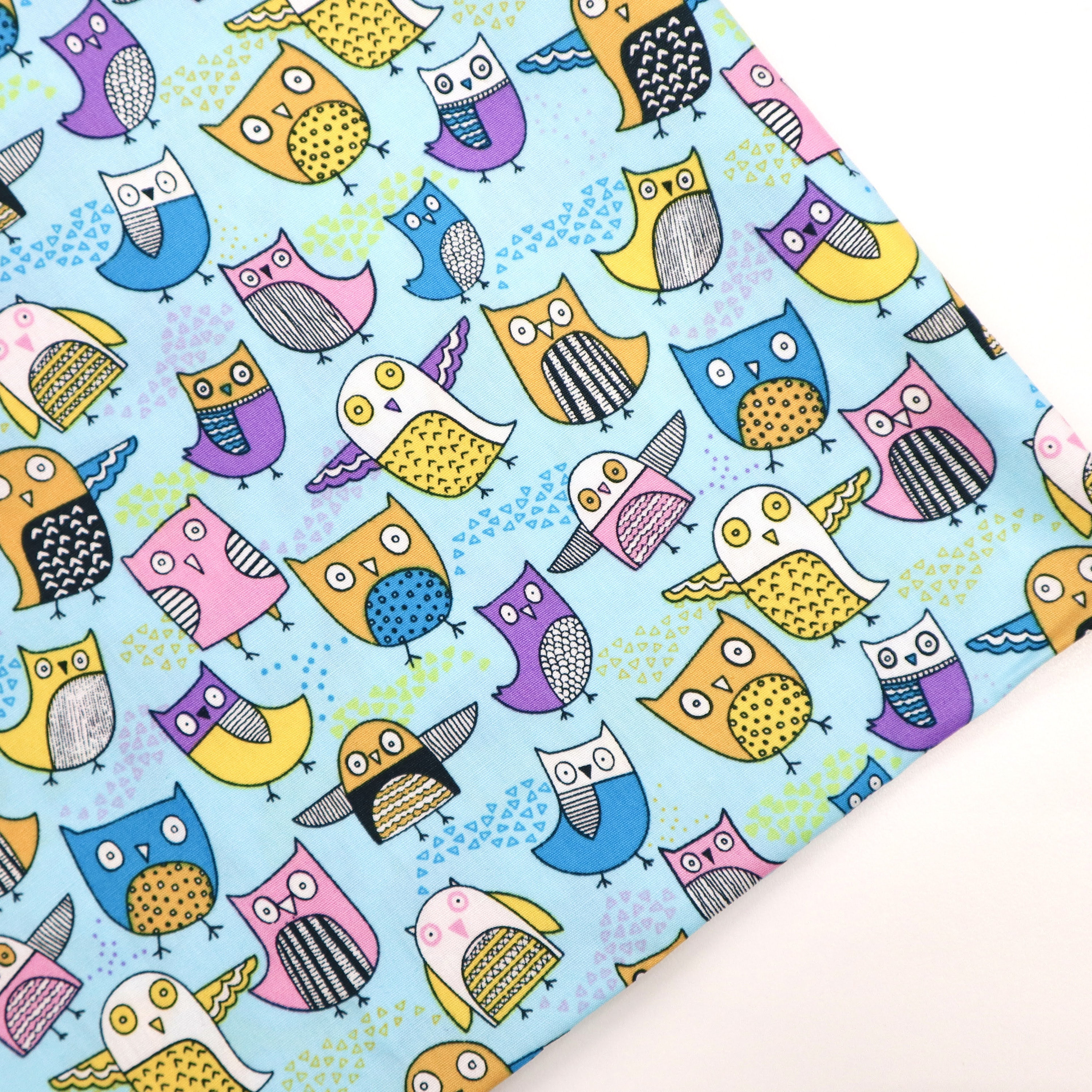 Cute Owl Cotton Fabric Colorful Owl Printed on Light Blue | Etsy
