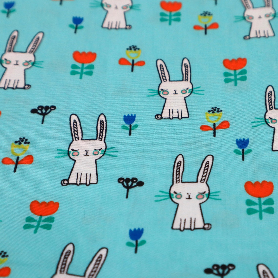 Lovely White Bunny Cotton Fabric Cute Rabbit Printed on | Etsy