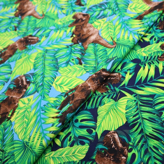 T. Rex Fabric T. Rex Printed on Light Blue Navy Blue | Etsy
