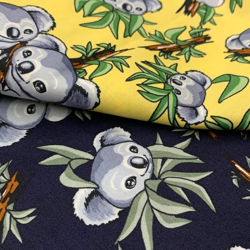 Koala Cotton Fabric Cartoon Koala Printed on Navy Blue | Etsy
