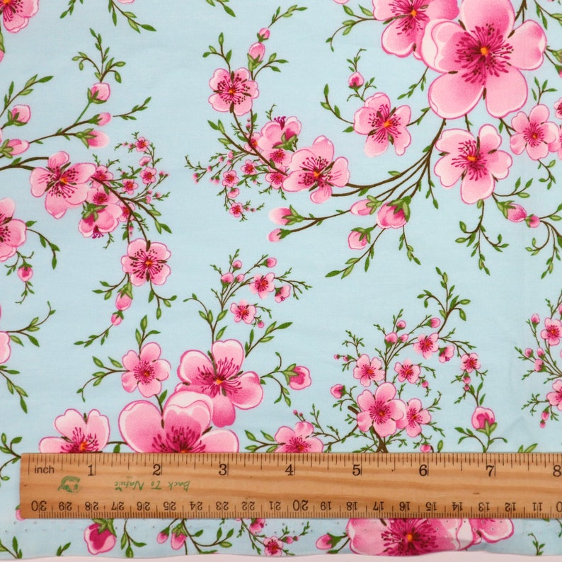 Beautiful Sakura Cotton Fabric - Sakura Flowers Printed on Black, Blue ...