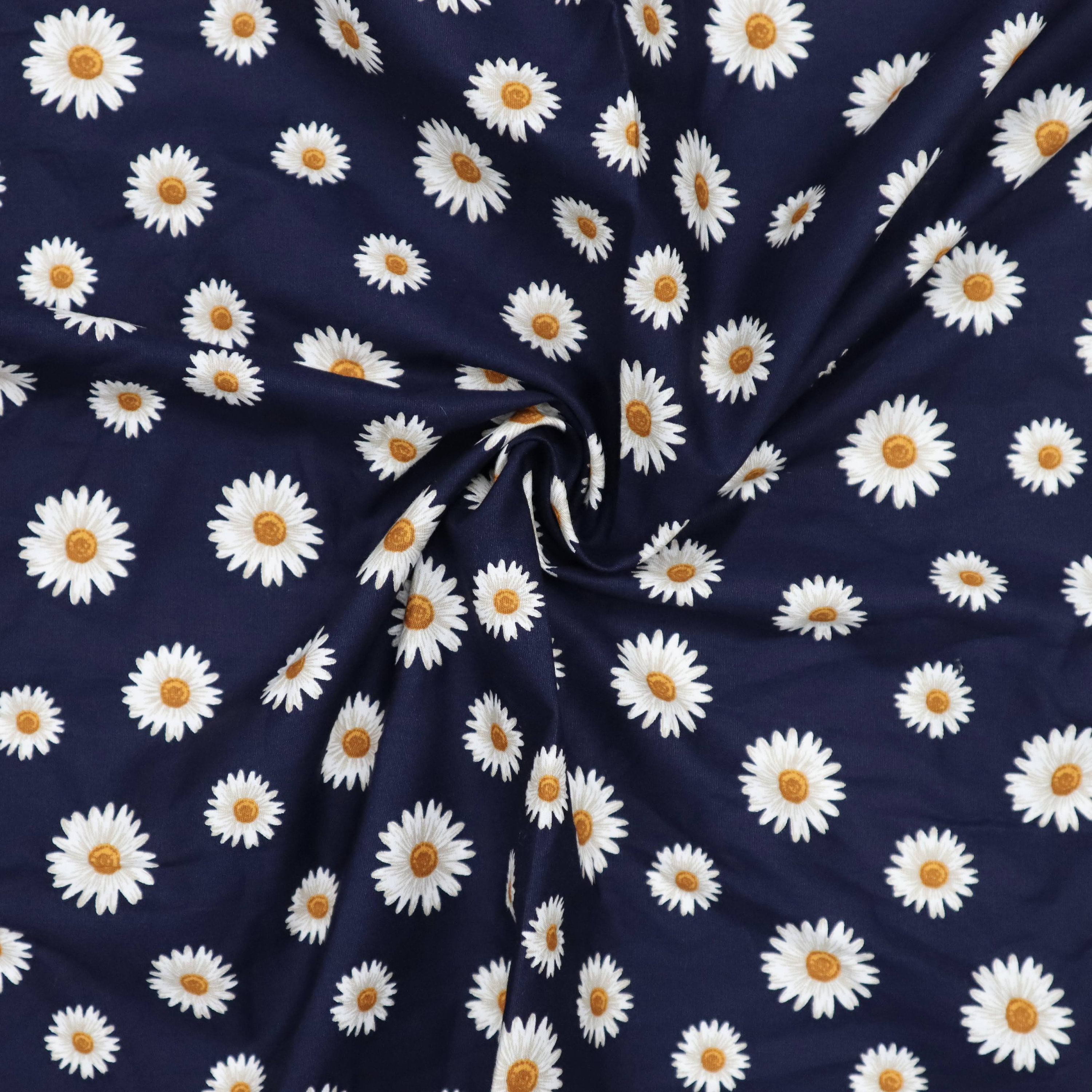 Classic White Daisy Fabric Daisy Flower Printed on Navy Blue | Etsy