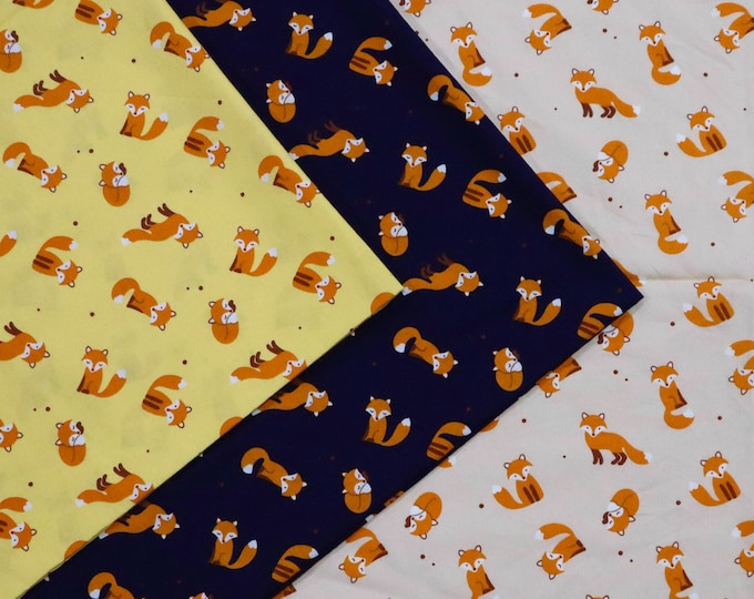 Cute Foxes Printed Cotton Fabric - Lovely Orange Fox Printed on White ...
