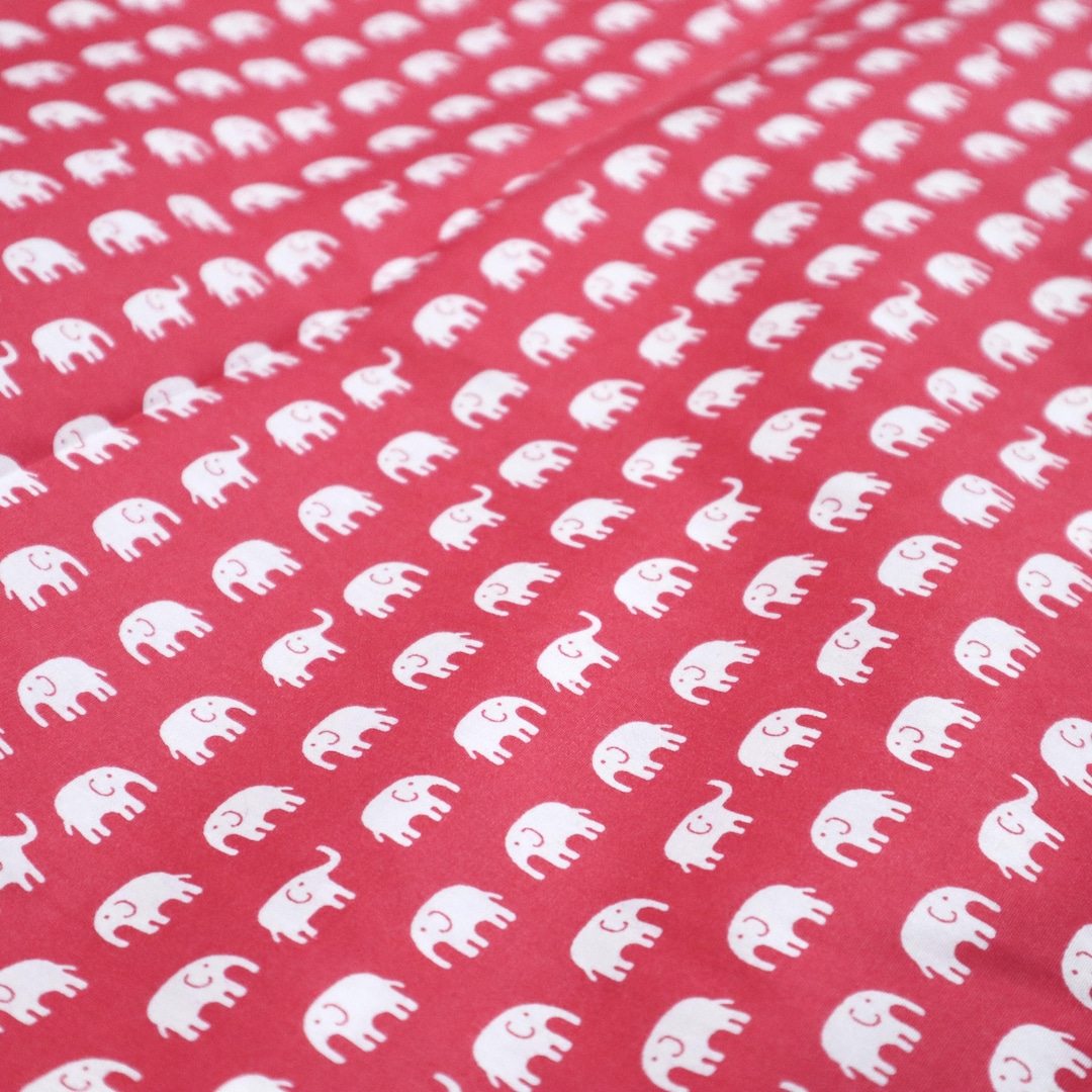 White Elephant Fabric - Little White Elephant Printed on Soft Red ...