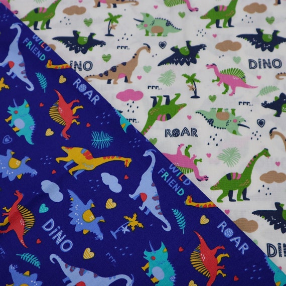 Cute Dinosaurs Cotton Fabric Dinosaur Cartoon Printed on | Etsy