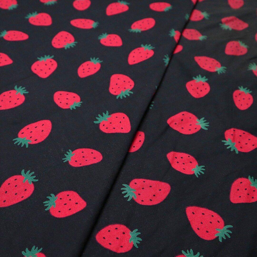 Big Red Strawberry Fabric - Cute Strawberry Printed on Black Background ...