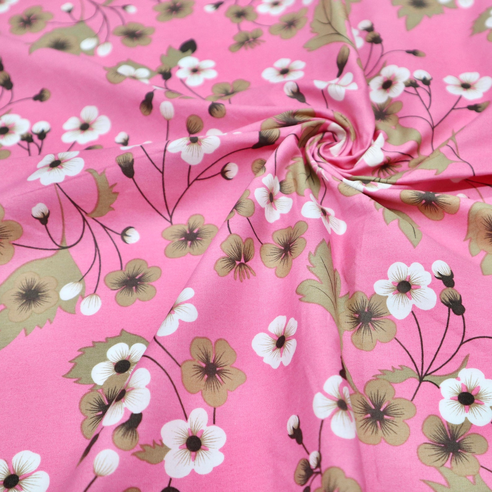 Floral Cotton Fabric White Flowers on Sweet Pink Background - Etsy