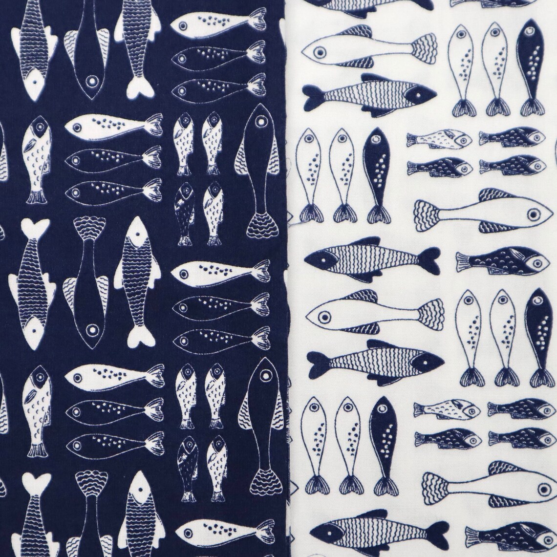 Little Fish Printed Cotton Fabric - Fish Print on Navy Blue,white ...