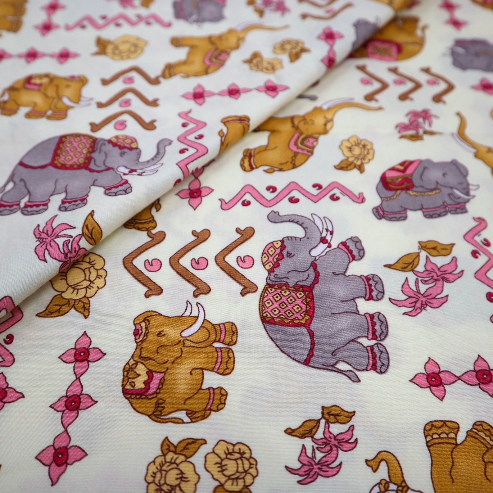 Beautiful Elephants Fabric Asian Style Elephants Printed on - Etsy