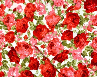 Red Rose Fabric | Etsy
