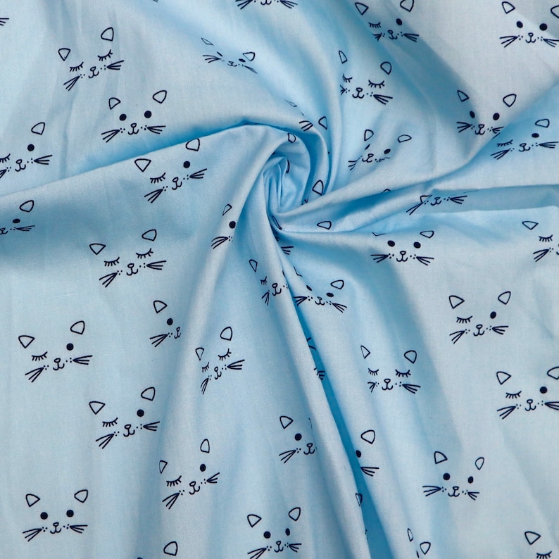 Blue Cat Smile Cotton Fabric – Quilting Fabric by the Yard - Etsy