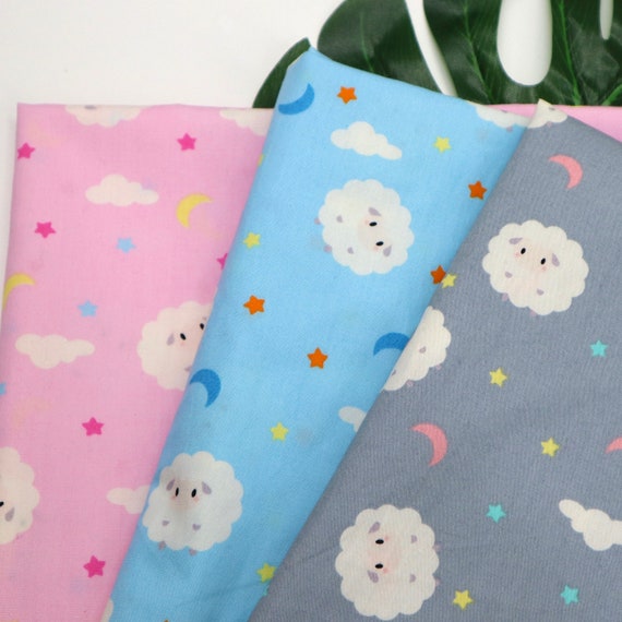 Cute Sheep Printed Cotton Fabric Cute Sheep on Pink Blue | Etsy