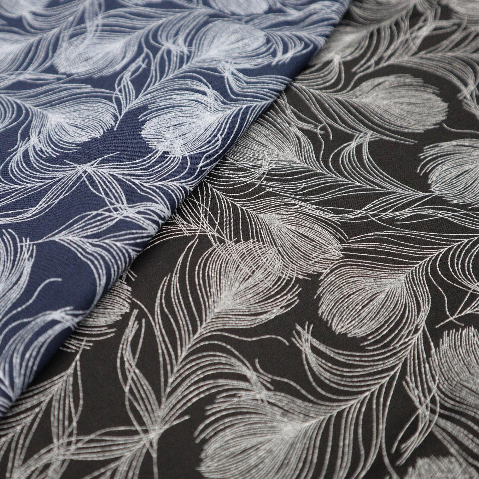 Feather Printed Cotton Fabric White Feather on Navy - Etsy