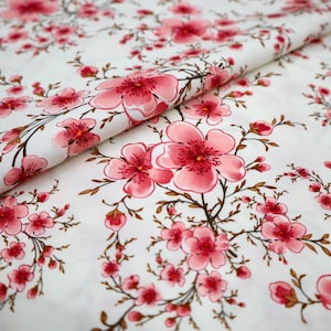 Beautiful Sakura Cotton Fabric - Sakura Flowers Printed on Black, Blue ...
