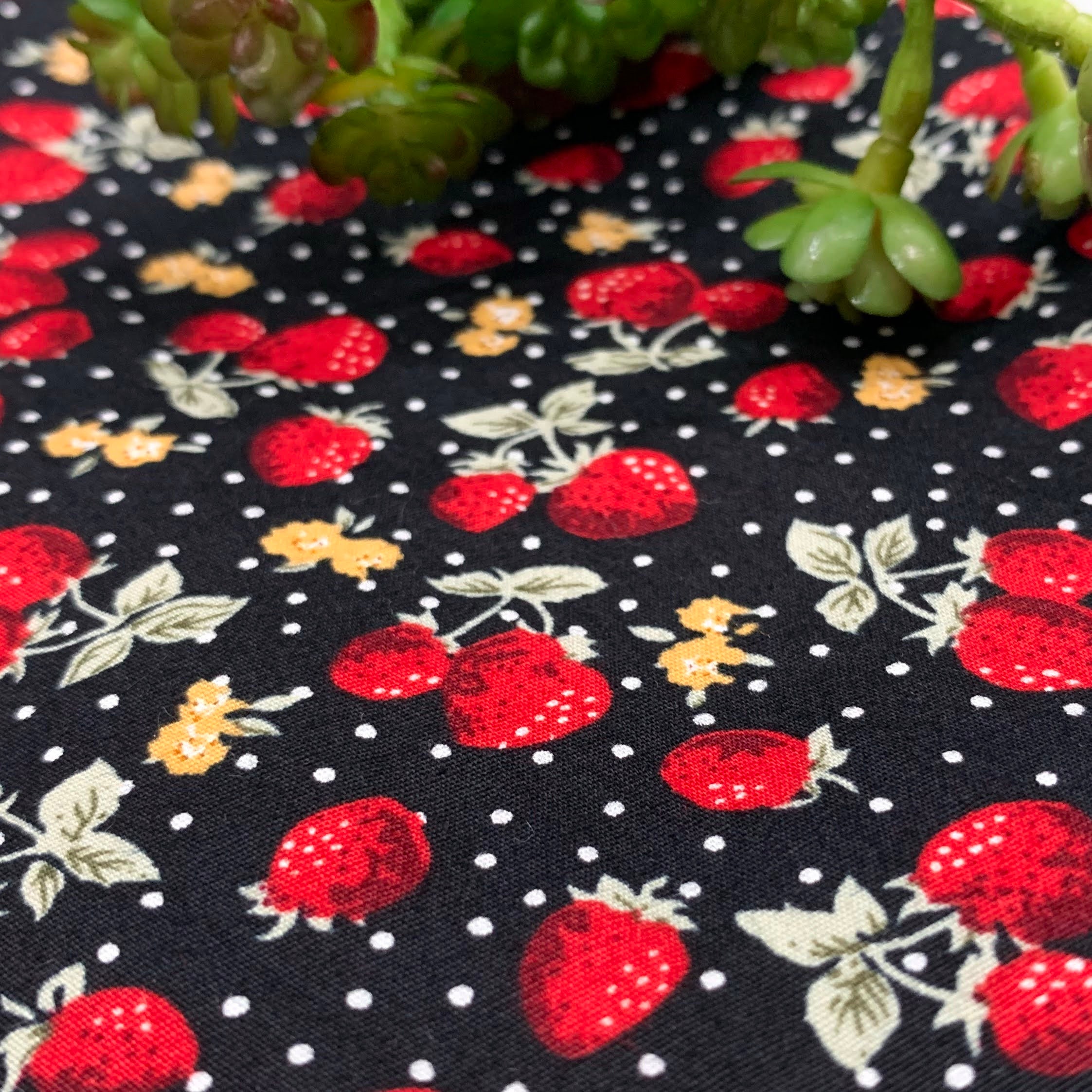 Red Strawberry Fabric Super Cute Strawberry Printed on Black | Etsy