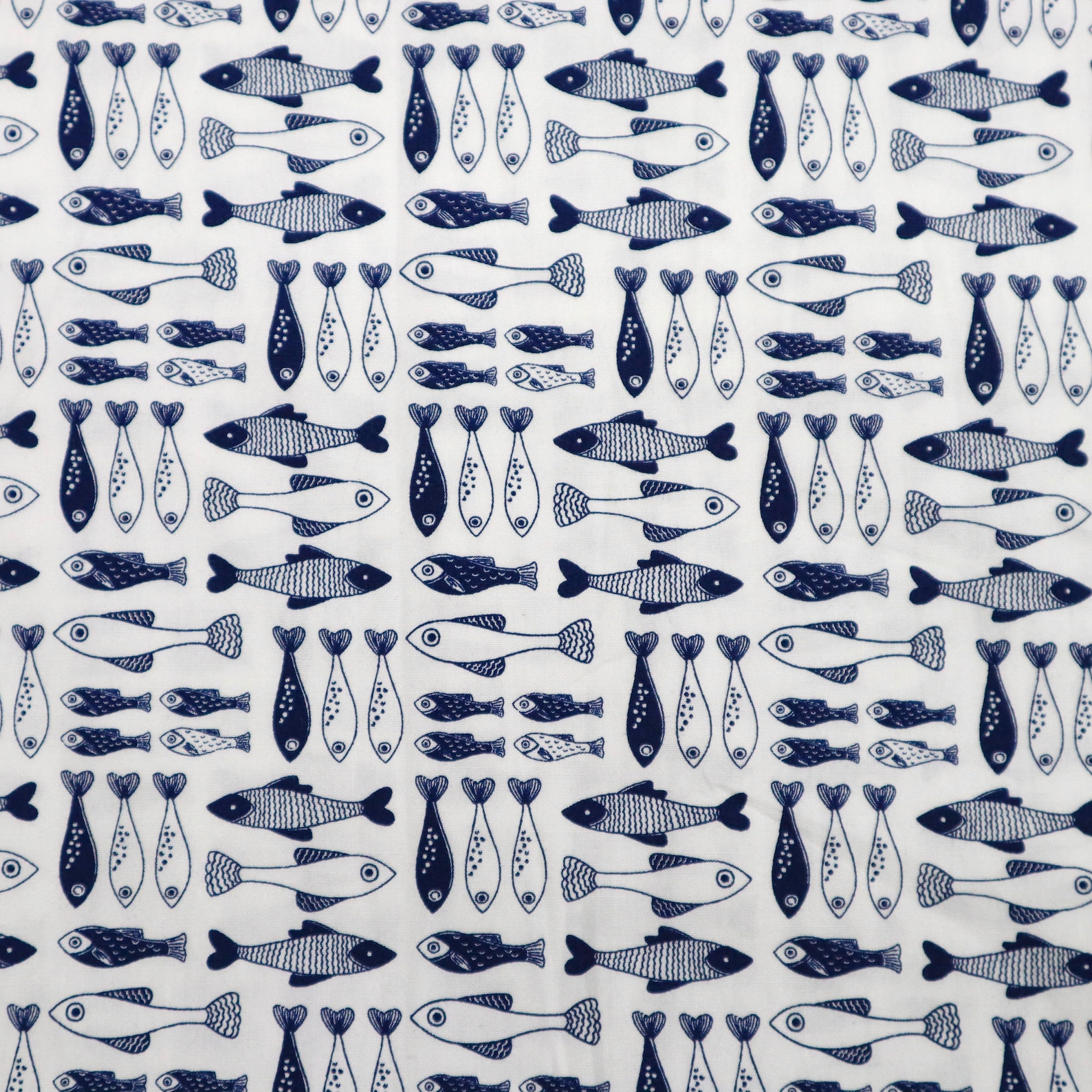 Little Fish Printed Cotton Fabric - Fish Print on Navy Blue,white ...
