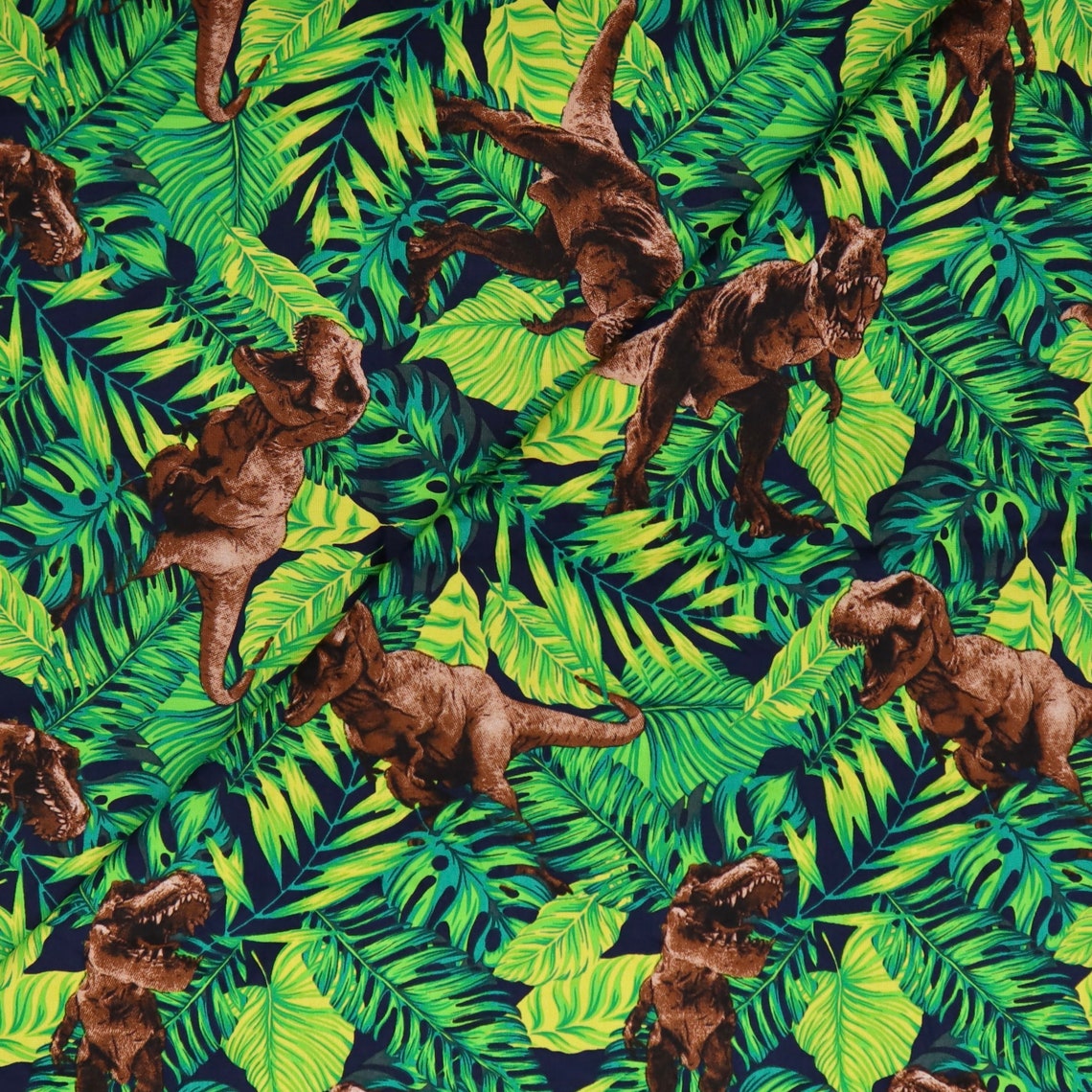 T. Rex Fabric T. Rex Printed on Light Blue Navy Blue | Etsy