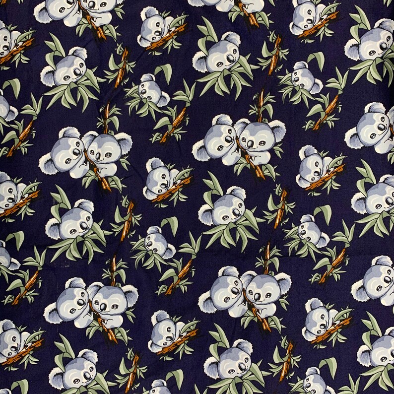 Koala Cotton Fabric Cartoon Koala Printed on Navy Blue | Etsy