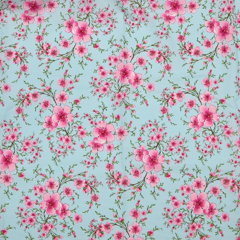 Beautiful Sakura Cotton Fabric - Sakura Flowers Printed on Black, Blue ...