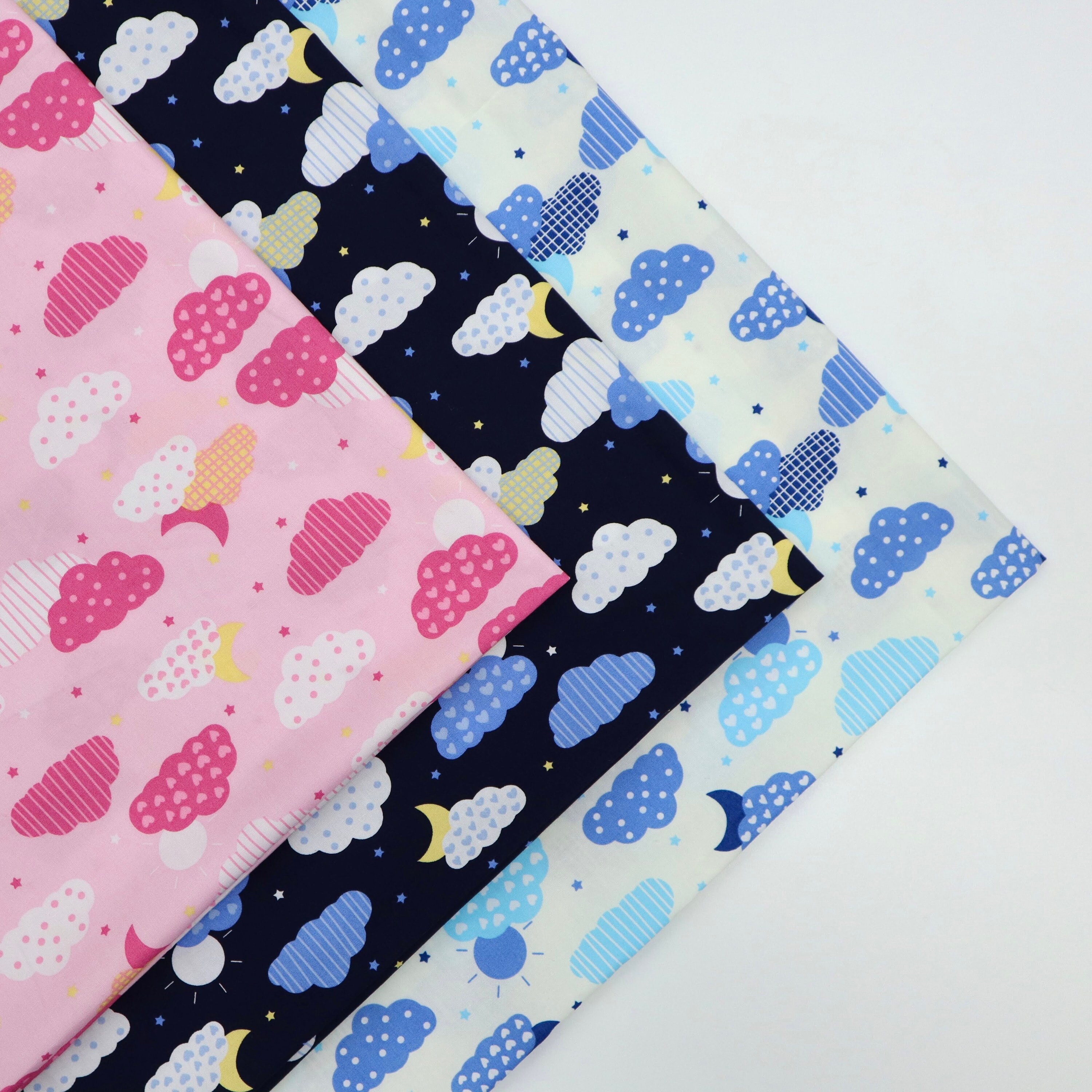 Cute Sky Fabric Cloud Sun and Moon Printed on White Navy | Etsy