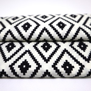 Geometric Printed Cotton Fabric - Black Geometric Printed on White ...