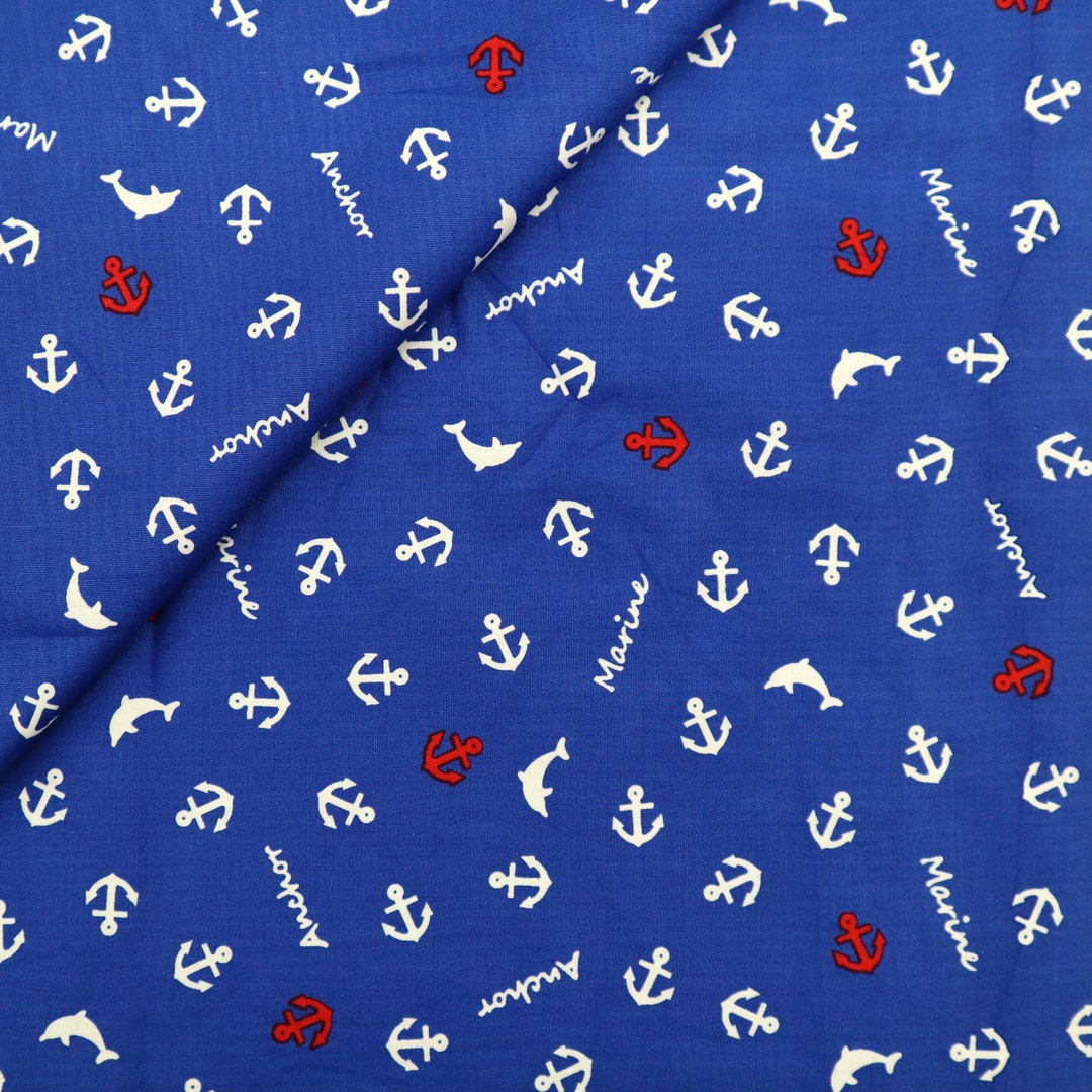Anchor and Dolphin Fabric - Nautical Marine Quilting Fabric - Etsy UK