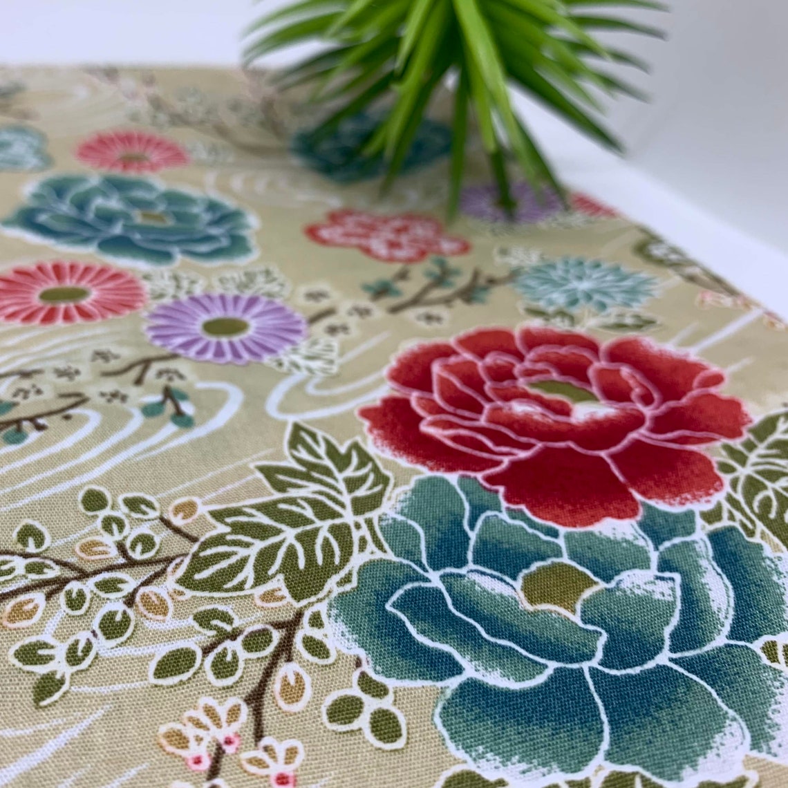 Asian Flower Cotton Fabric Japanese Style Flower on Light - Etsy