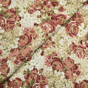 Red Rose With Golden Line Fabric Sweet Red Rose Printed Cotton Fabric ...