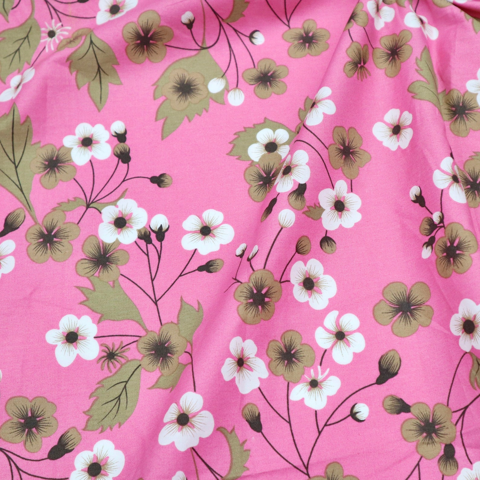 Floral Cotton Fabric White Flowers on Sweet Pink Background - Etsy