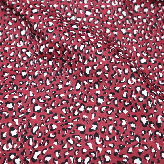 Red Leopard Cotton Fabric Black and White Leopard Spots on | Etsy