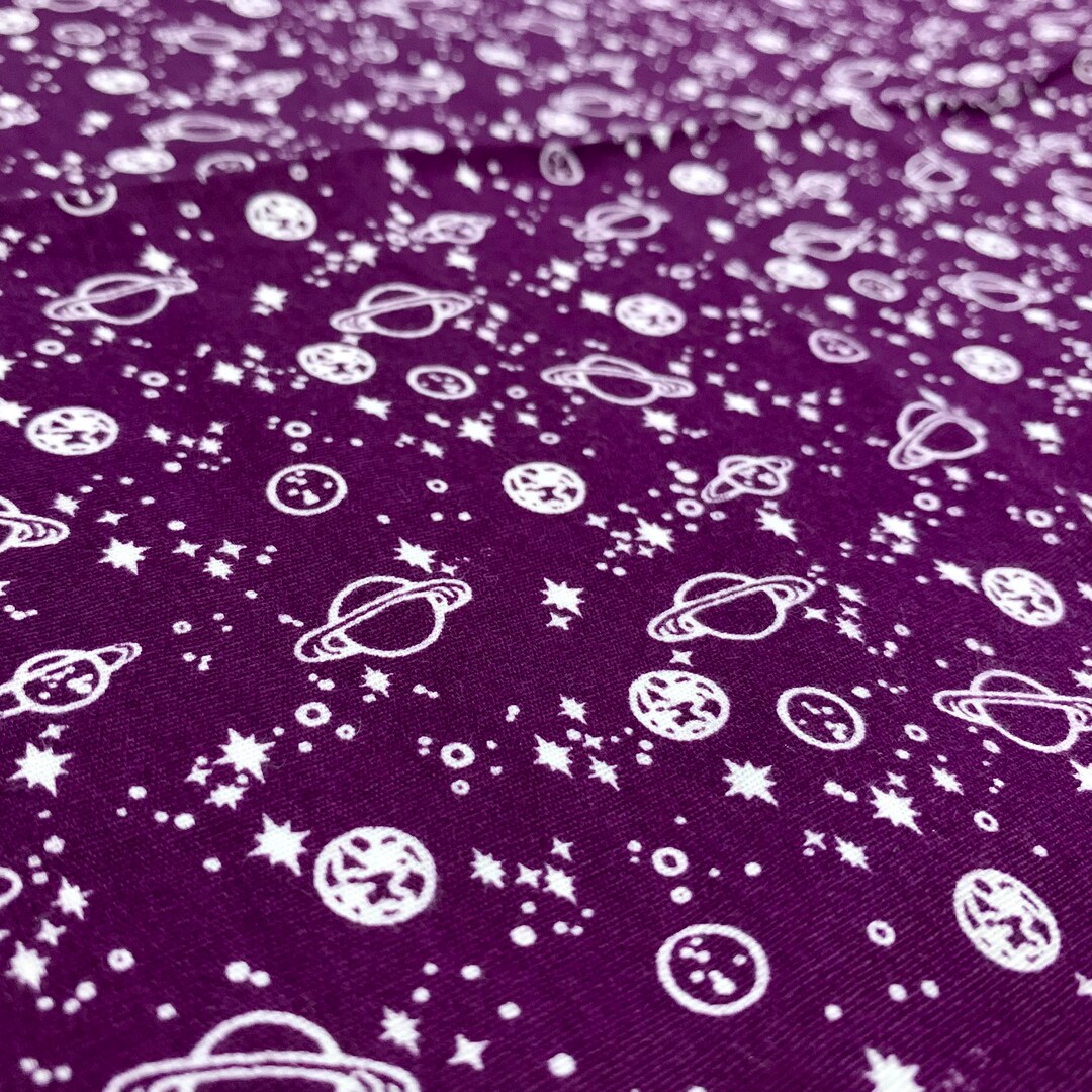 Saturn and Stars Cotton Fabric - Saturn and Stars Printed on Purple ...